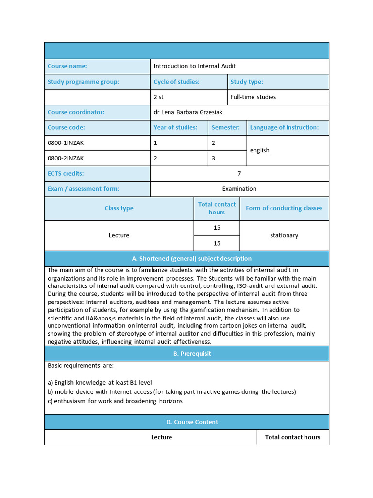 Introduction to Internal Audit Course | PDF | Internal Audit | Audit