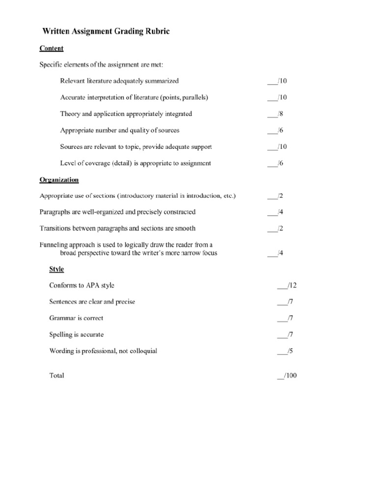 Written Assignment Grading Rubric General | PDF