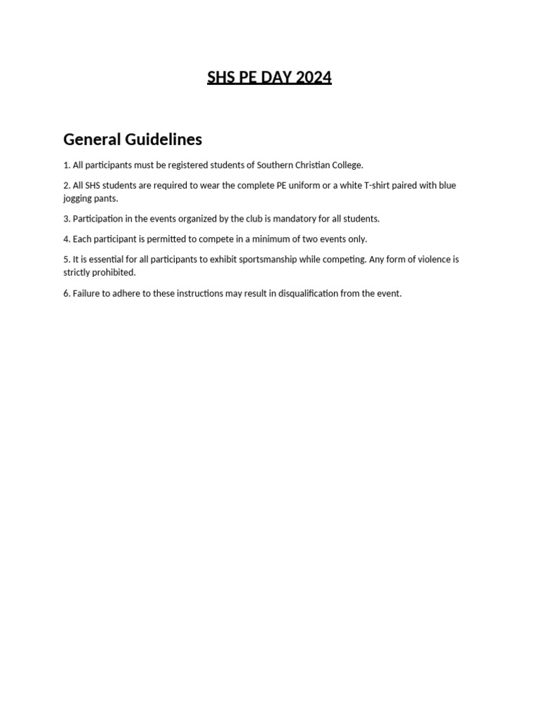 PE DAY Guidelines | PDF | Sports