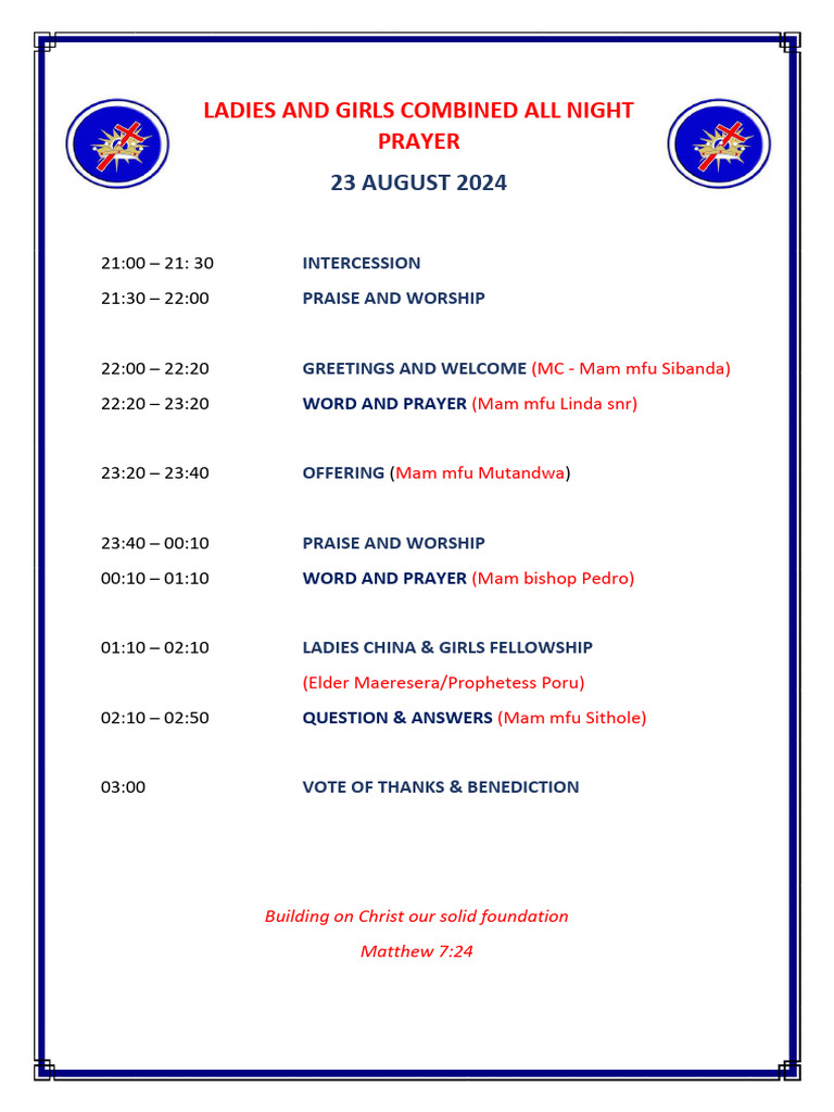 All Night Prayer Programme Outline | PDF