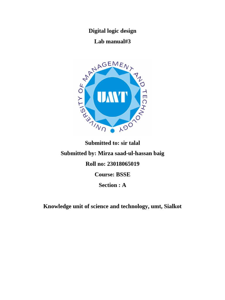 DLD Lab Manual#3 Document | PDF | Electronic Engineering | Digital Electronics