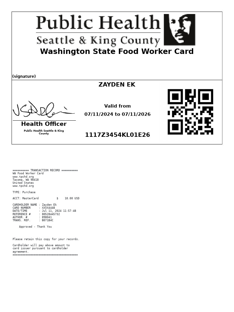 Washington State Food Worker Card Details | PDF