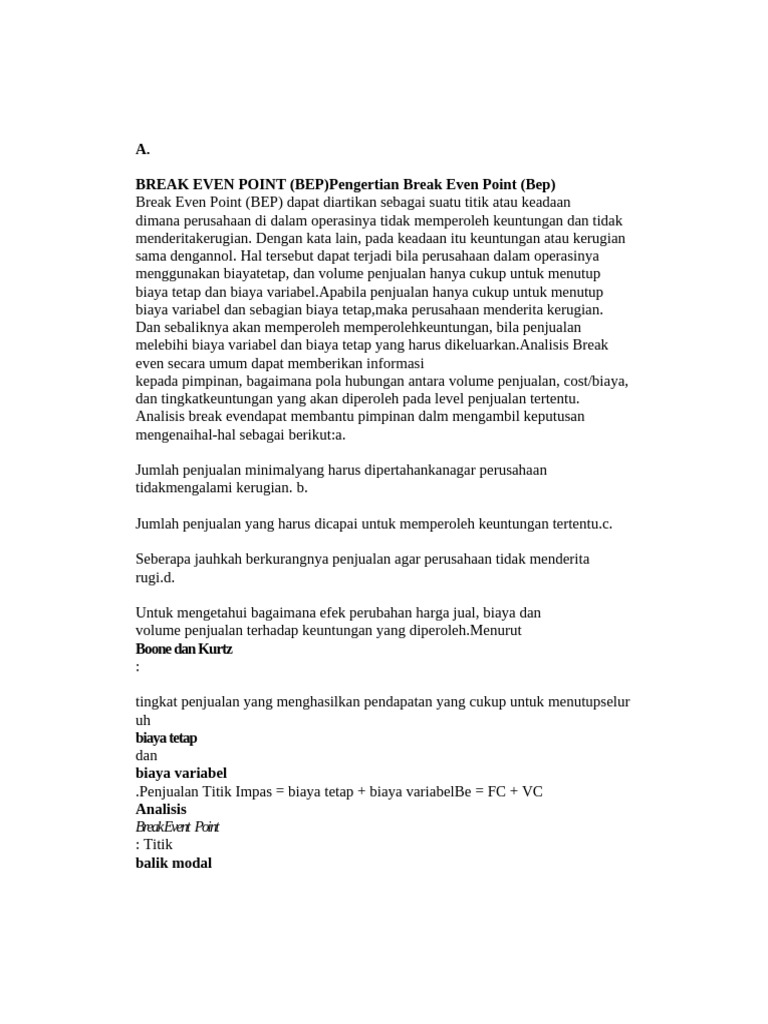 Jenis Biaya Tetap dalam Break Even Point | PDF