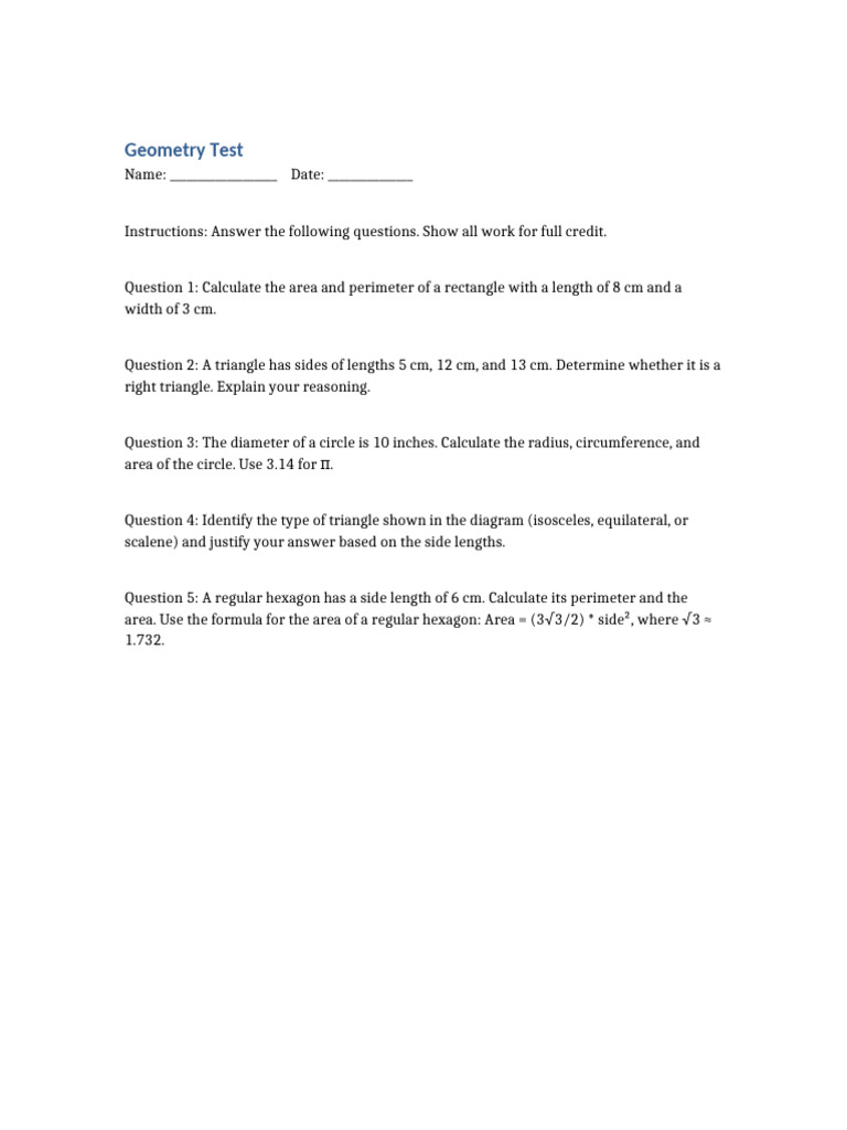 Geometry Test | PDF