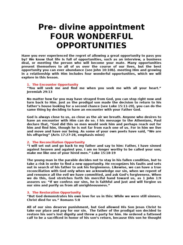 PRE DIVINE APPOINTMENT | PDF | Salvation | Forgiveness