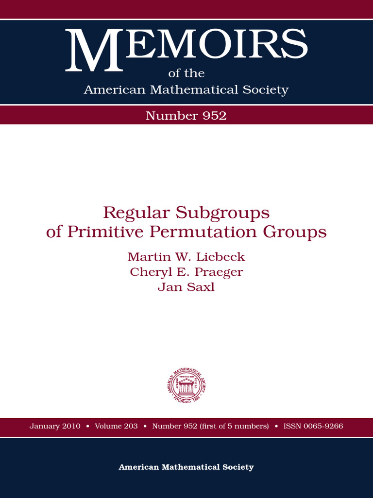 Regular Subgroups of Primitive Permutation Groups - Martin LIEBECK | PDF | Group (Mathematics ...