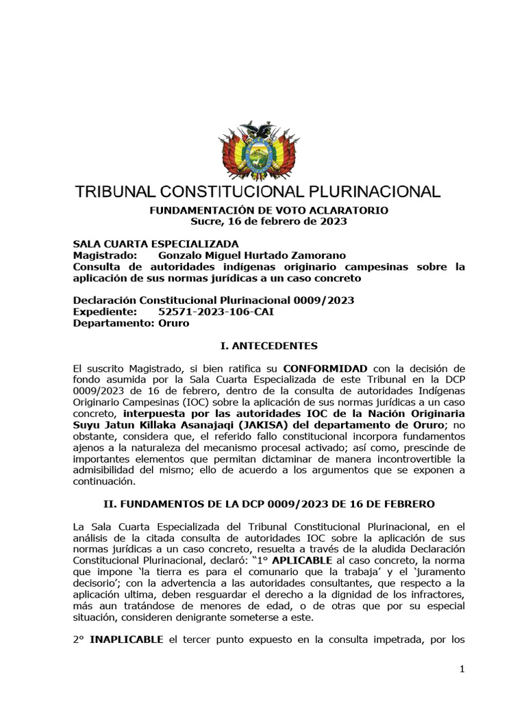 Voto Aclaratorio0009 2023-Dcp | PDF | Jurisdicción | Autodeterminación