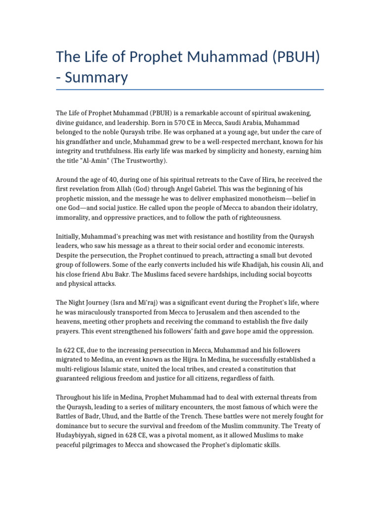 Life_of_Prophet_Muhammad_Summary_10_Pages | PDF | Muhammad | Mecca