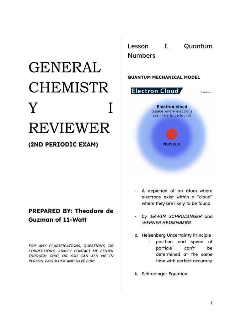 General Chemistry I Reviewer | PDF | Atomic Orbital | Physical Chemistry