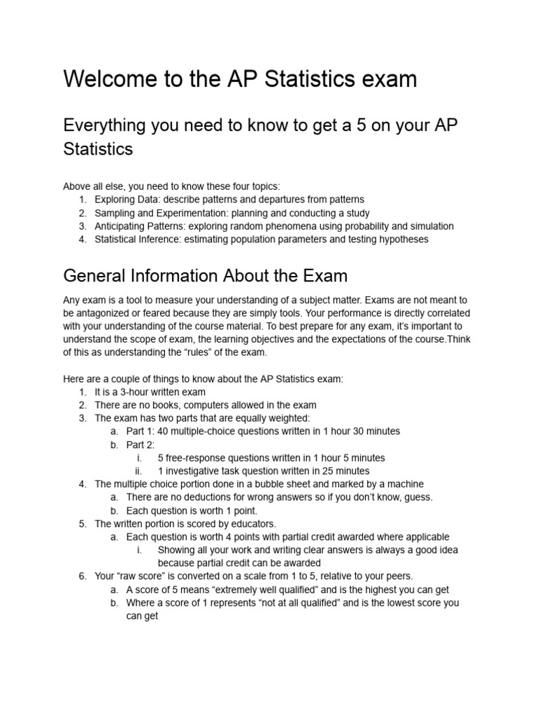 Welcome To The AP Statistics Exam | PDF | Statistics | Multiple Choice