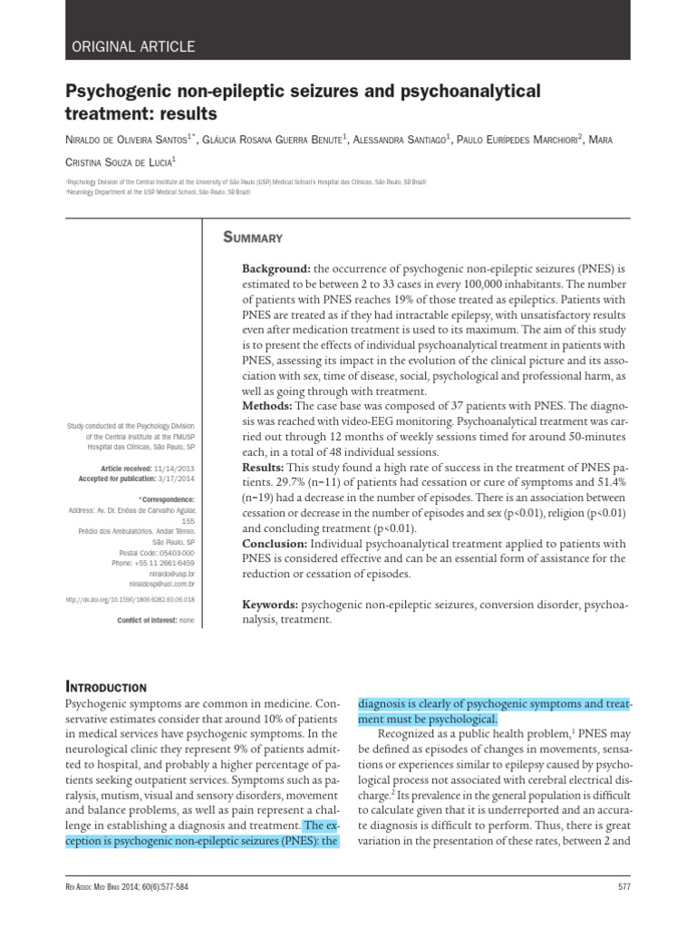 Psychoanalytical Treatment for PNES Results | PDF | Psychoanalysis ...