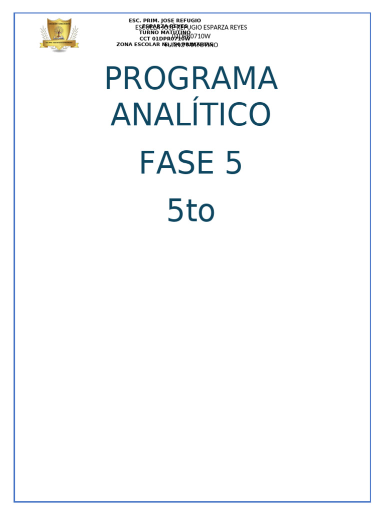PROGRAMA ANALÍTICO 5to | PDF | Comunicación | Aprendizaje