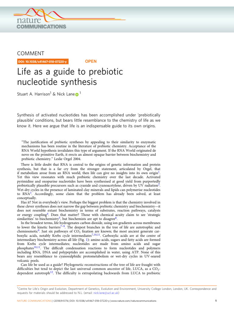 Life as a guide to prebiotic | PDF | Abiogenesis | Nucleotides
