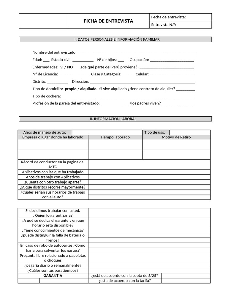 Ficha de Entrevista Laboral y Personal | PDF