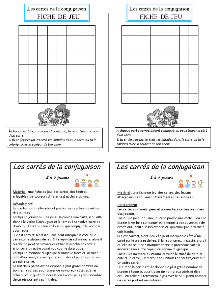 Jeu de conjugaison en carrés | PDF | Typologie linguistique | Grammaire