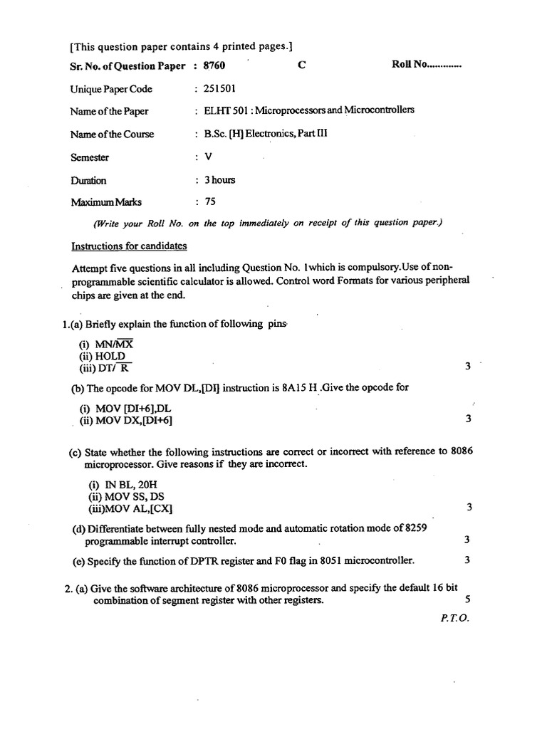 Bsc (Hons) Electronics Part III Microprocessors & Microcontrollers | PDF Bsc (Hons) Electronics Part III Microprocessors & Microcontrollers | PDF