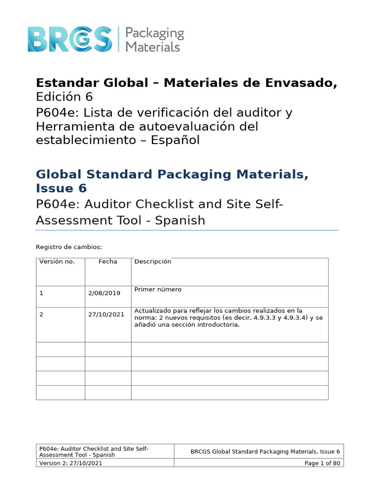 Check List BRC Packing | PDF | Auditoría | Contralor