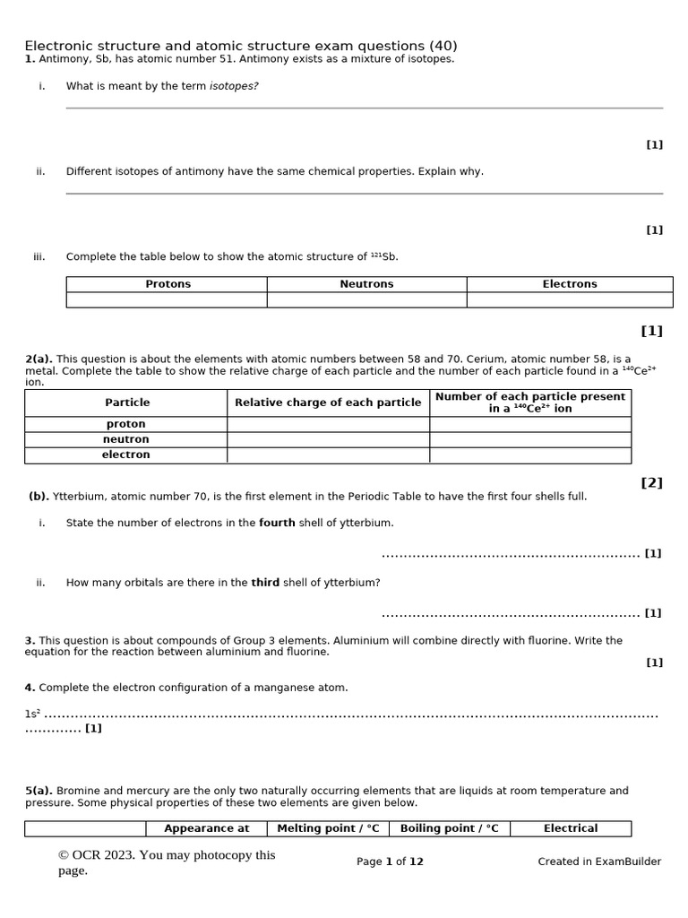 Electron_arrangement_and_atomic_structure_exam_questions | PDF | Atoms ...