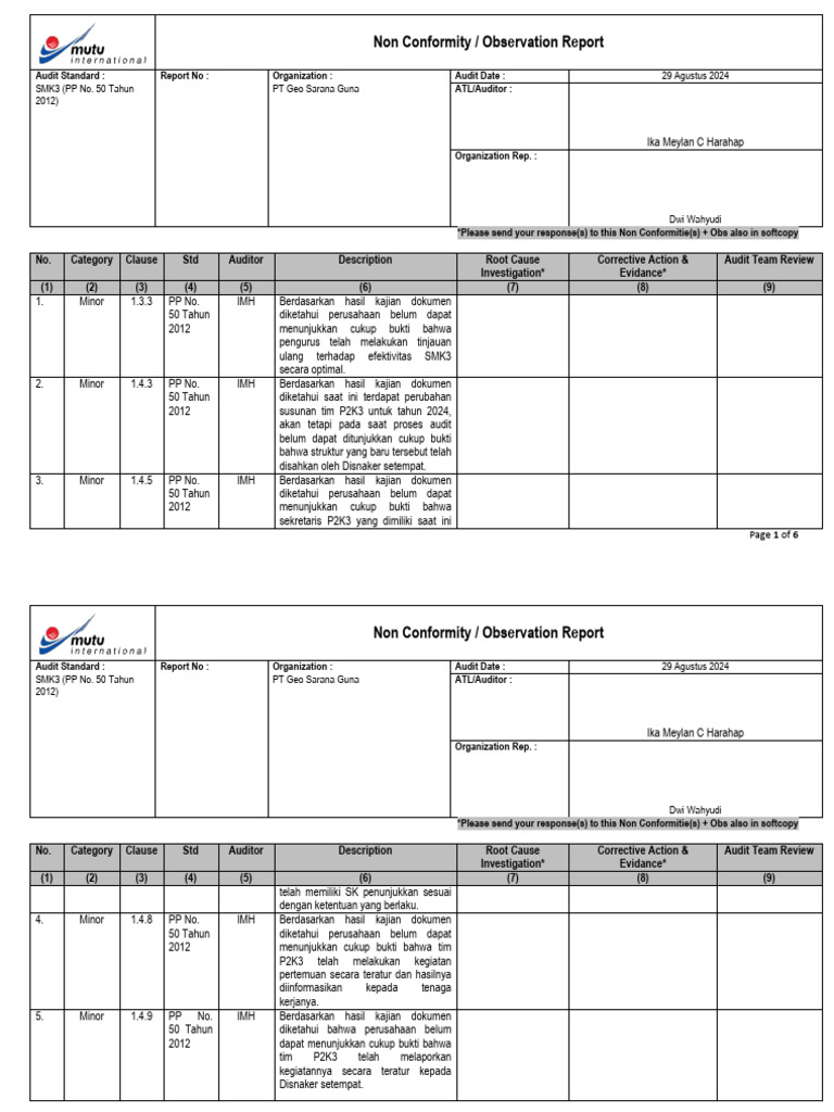 NCR PT Geo Sarana Guna | PDF