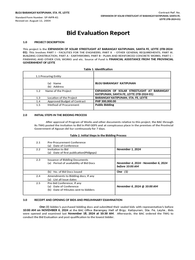 Evaluation Bid Evaluation Report | PDF