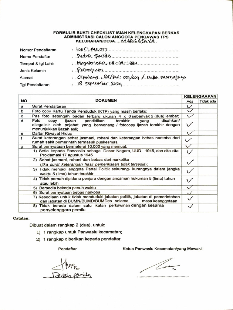 Berkas Pendaftaran | PDF