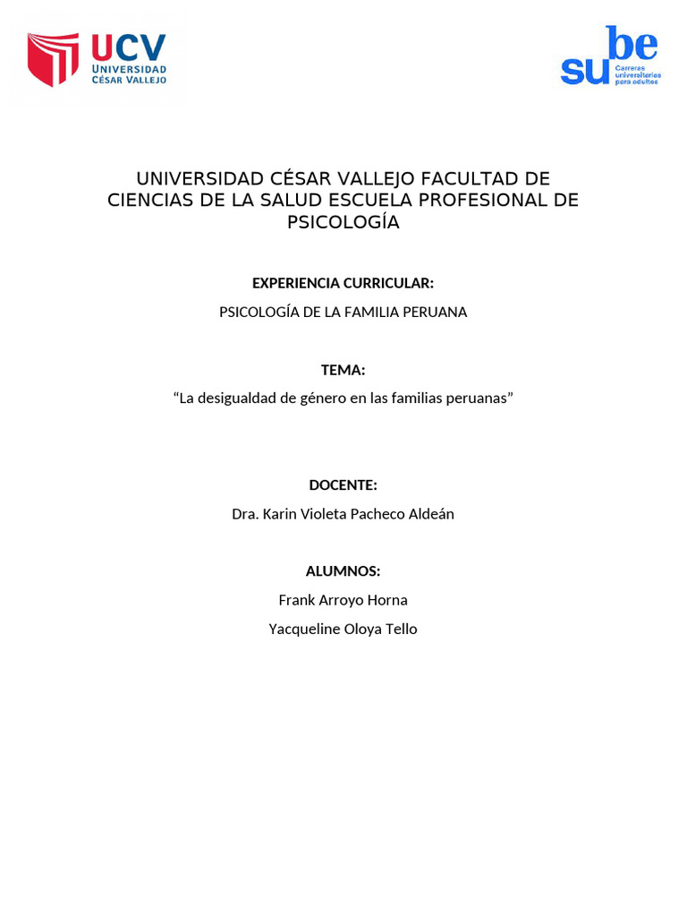 La Desigualdad de Género en Las Familias Peruanas Oloya | PDF ...