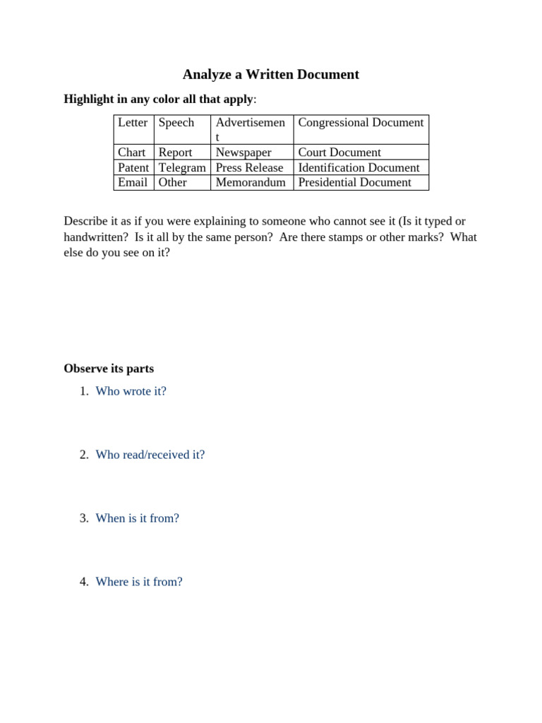 Analysis Worksheet in Word | PDF