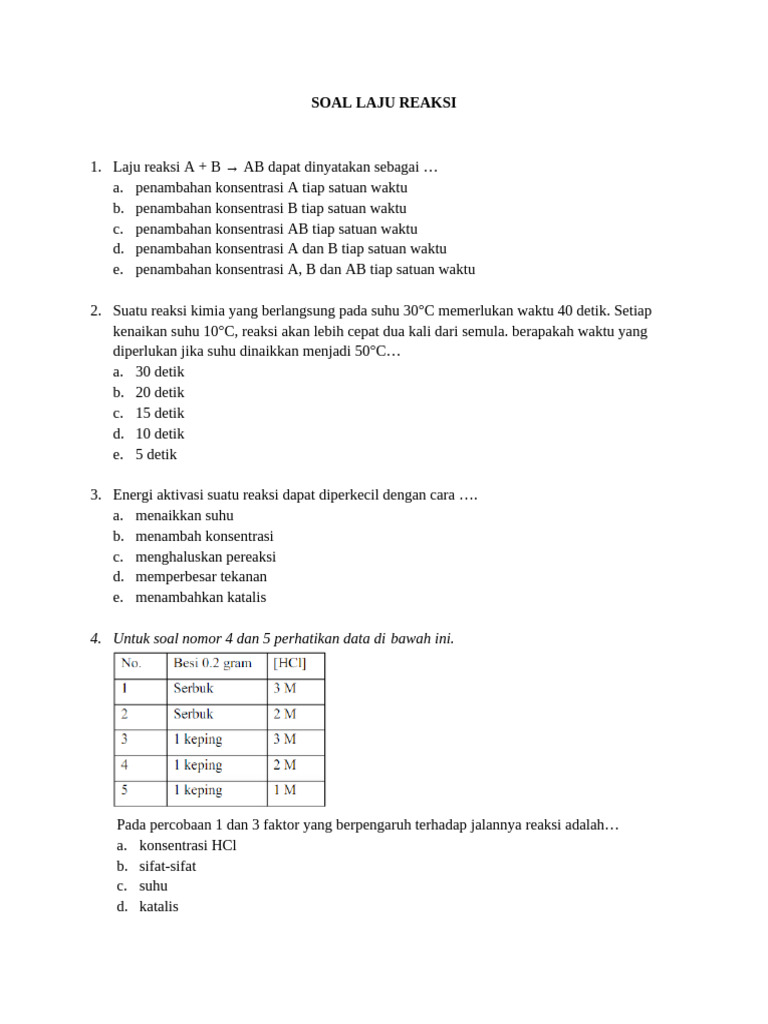Soal Laju Reaksi | PDF