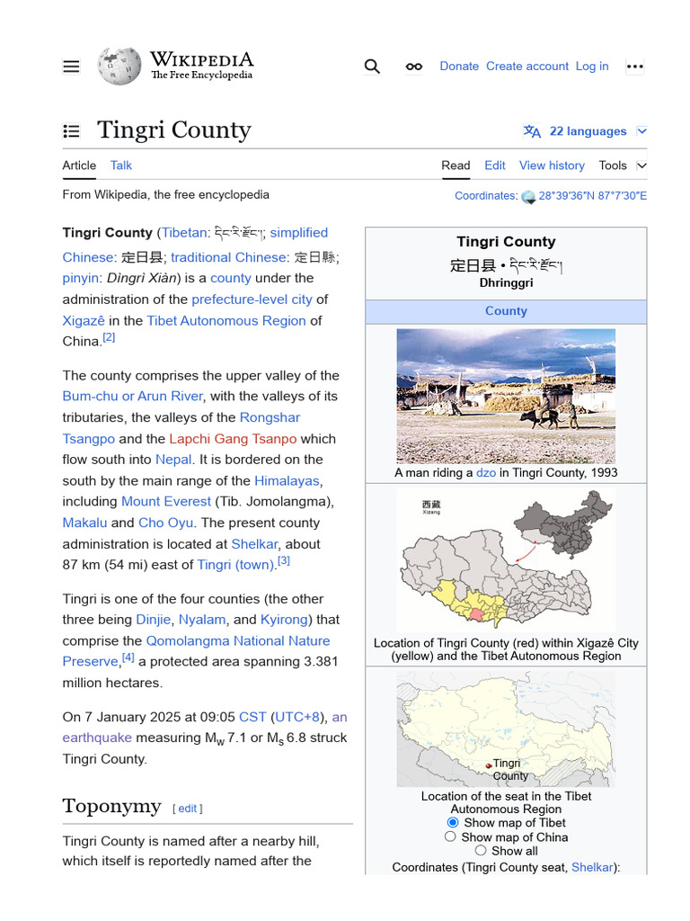 En Wikipedia Org Wiki Tingri - County... | PDF | Tibet | Wikipedia