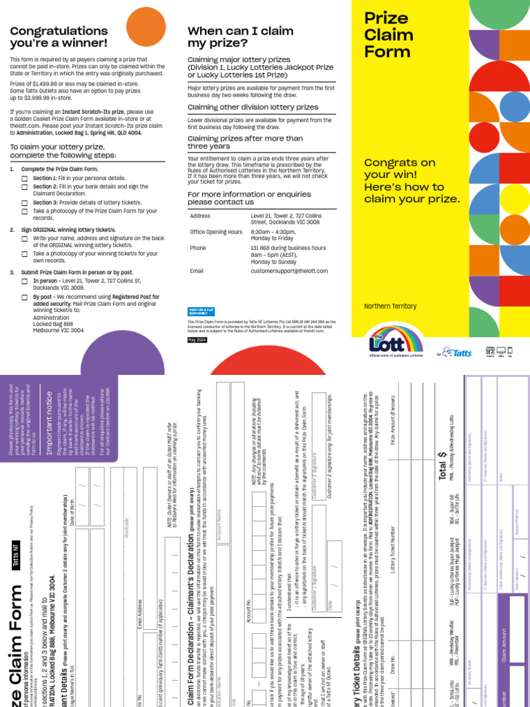 TATTS NT - The Lott Customer Prize Claim Form - May 2024 | PDF ...