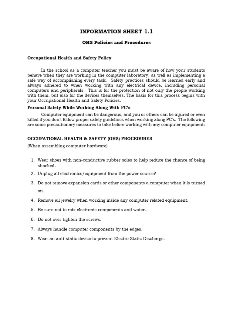 4 Information Sheet 1 Ohs | PDF