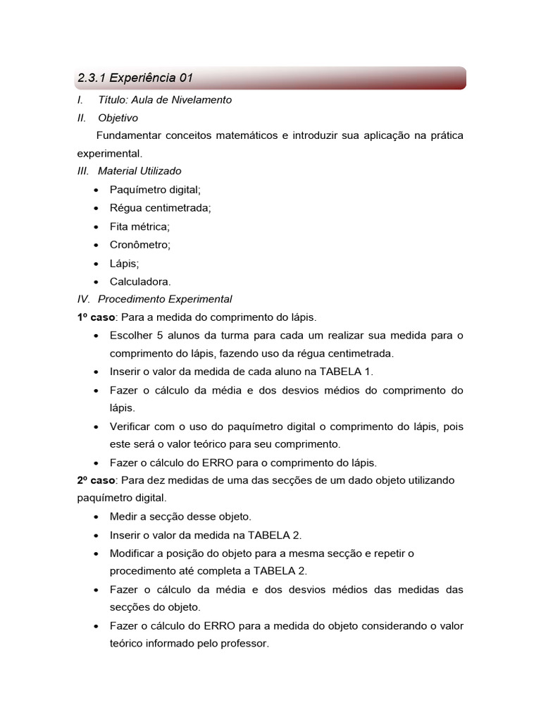 Rot.1 - Aula de Nivelamento | PDF | Cálculo | Tempo