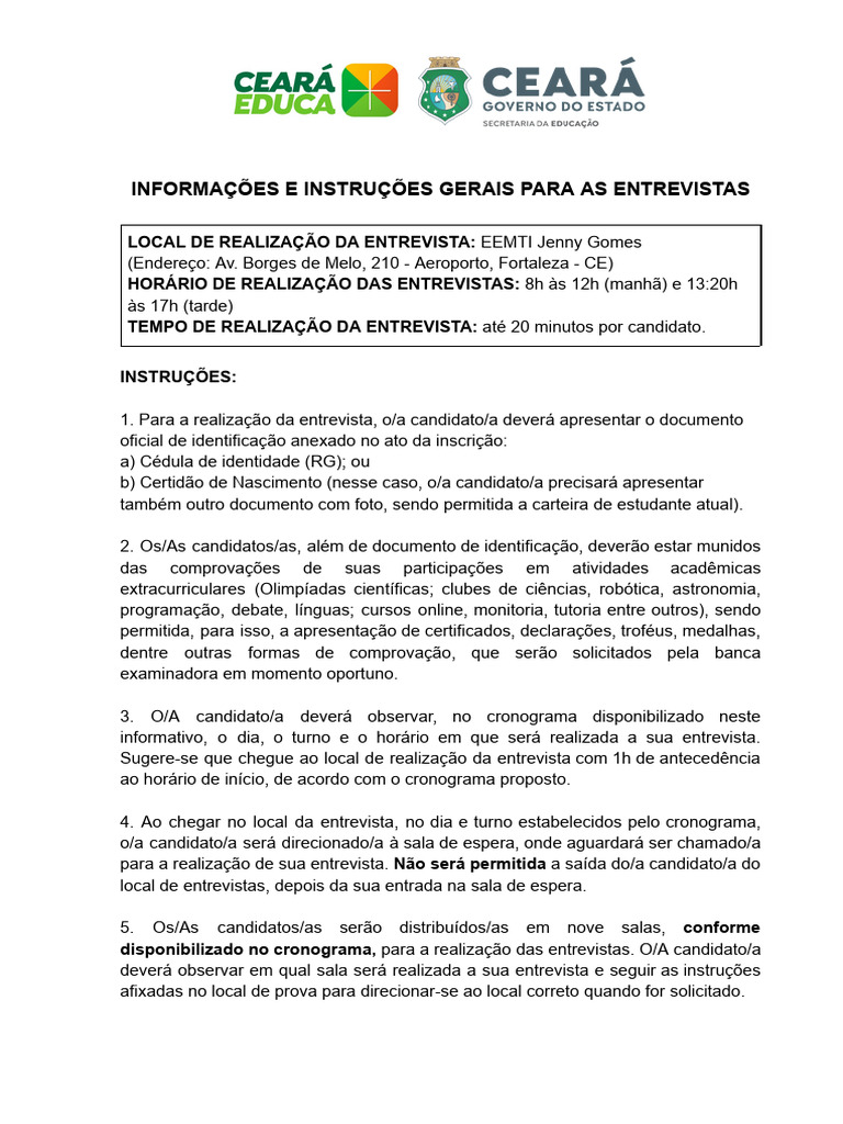 Instruções para Entrevistas EEMTI Jenny Gomes | PDF | Celulares