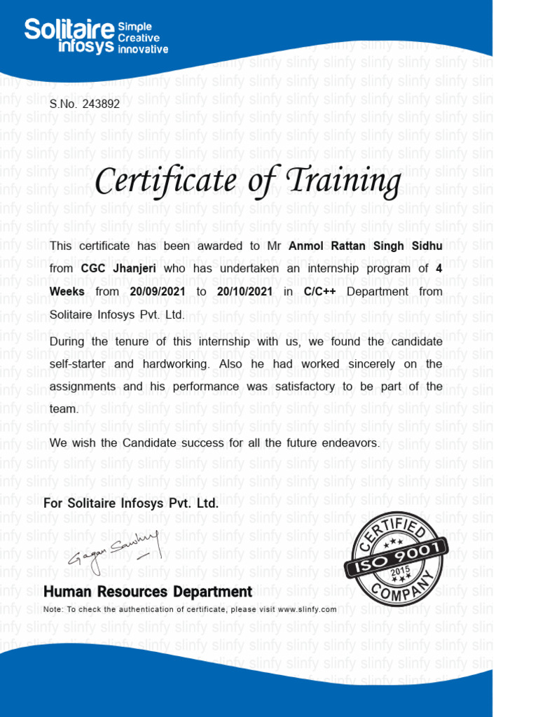 C_C++ Training Certificate | PDF