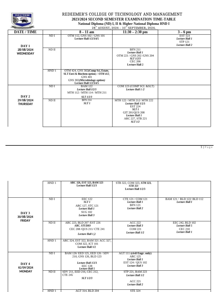 New Updated Time Table Second Semester 20232024 Exam255 | PDF | Qualifications | Vocational ...