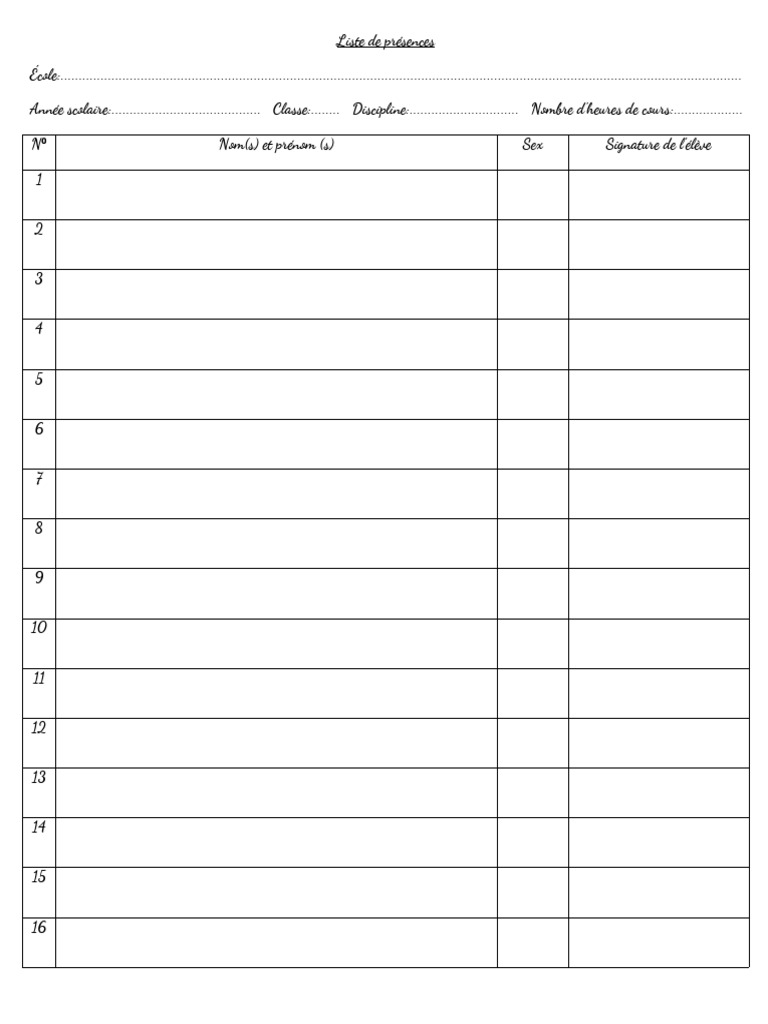 Liste de Présences | PDF