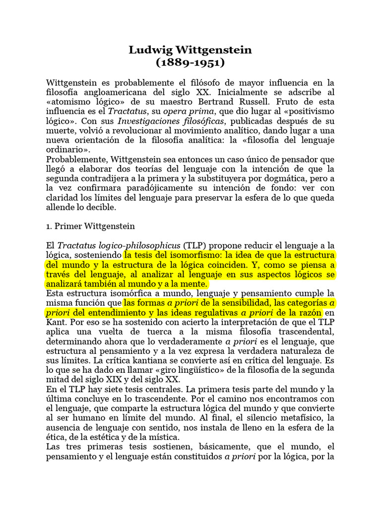 Wittgenstein: Filosofía del Lenguaje | PDF | Ludwig Wittgenstein ...