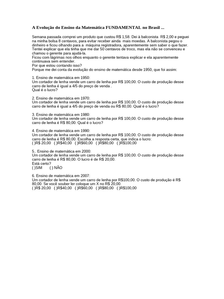 Evolução Do Ensino Da Matemática FUNDAMENTAL | PDF