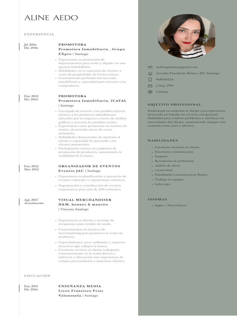 CV-Aline-Aedo-Tapia 2 | PDF | Servicio al Cliente | Santiago