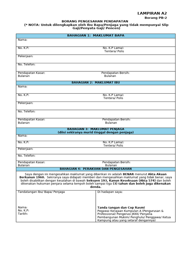 Lampiran A2 Borang Pb-2 Bs | PDF