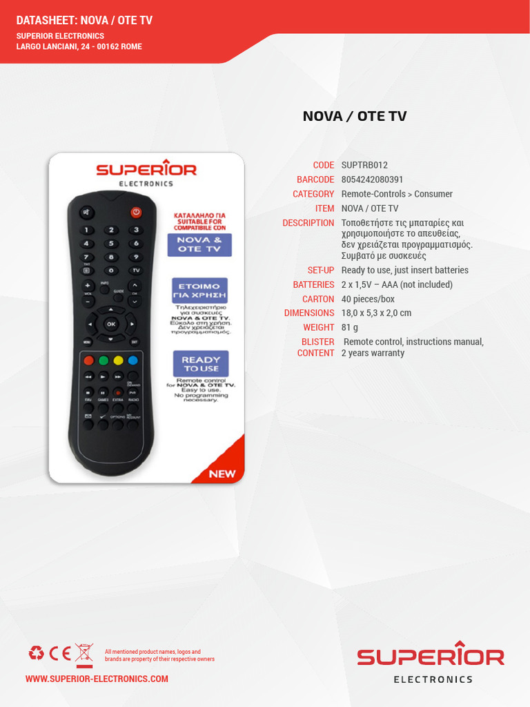 Nova Ote Datasheet EN | PDF