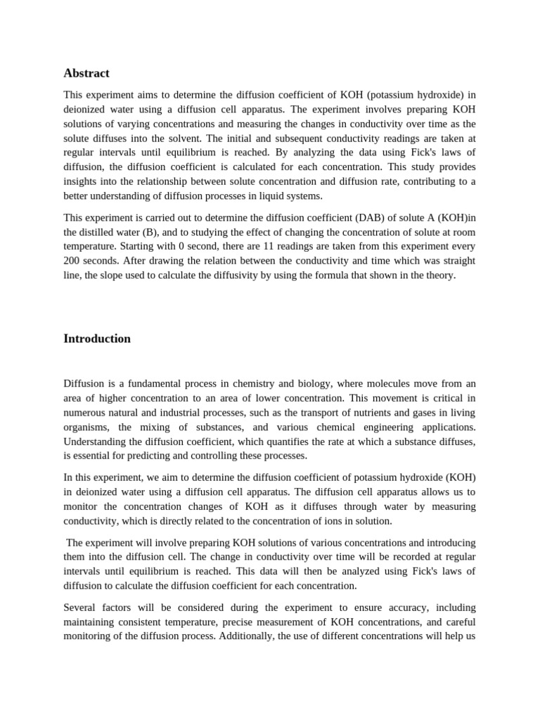 liquid diffusion caoffeceint apparatus | PDF | Diffusion | Physical Chemistry