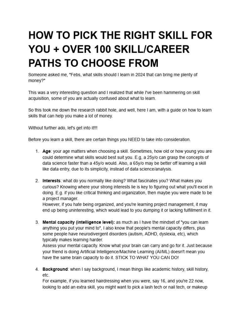 Choosing Skills for Lucrative Careers | PDF | Nursing | Artificial ...