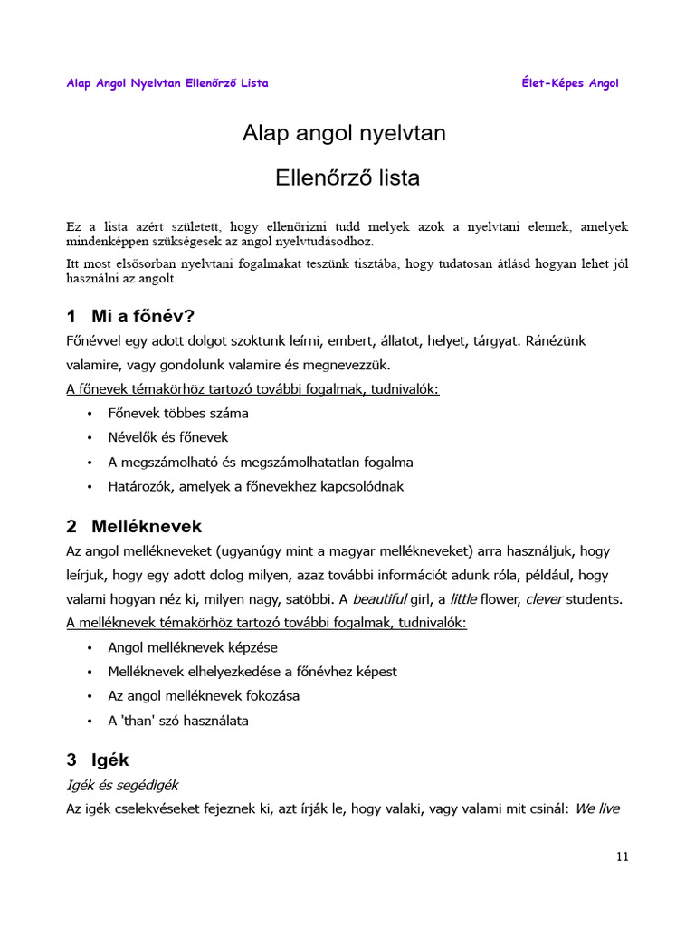 Alap Nyelvtan Osszefoglalo | PDF