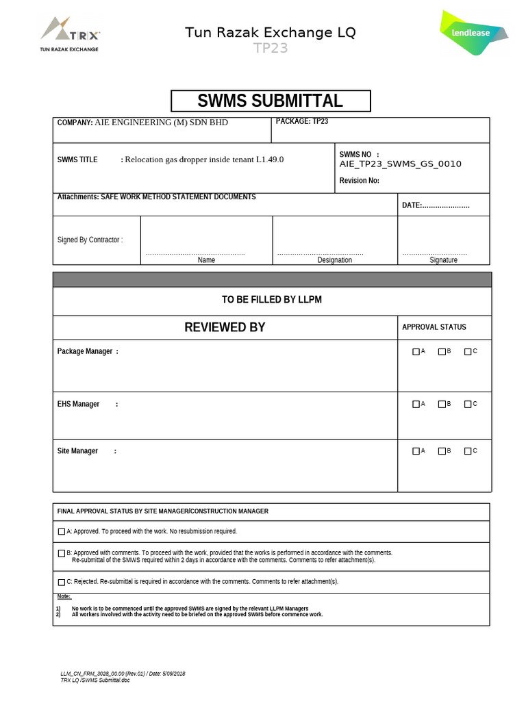 SWMS Submittal Form l1.49 | PDF