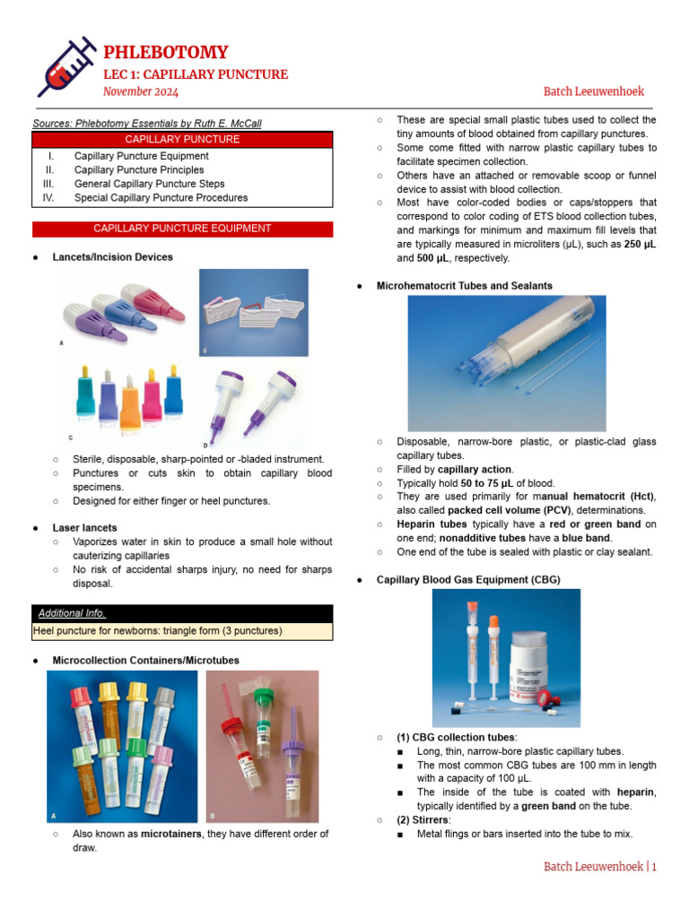 Phleb Lec 1 Capillary Puncture | PDF | Vein | Blood