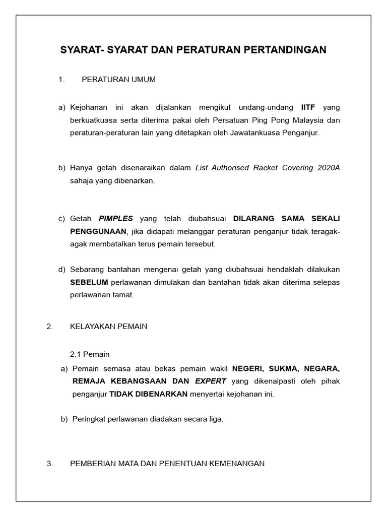 Syarat Dan Peraturan Pertandingan | PDF
