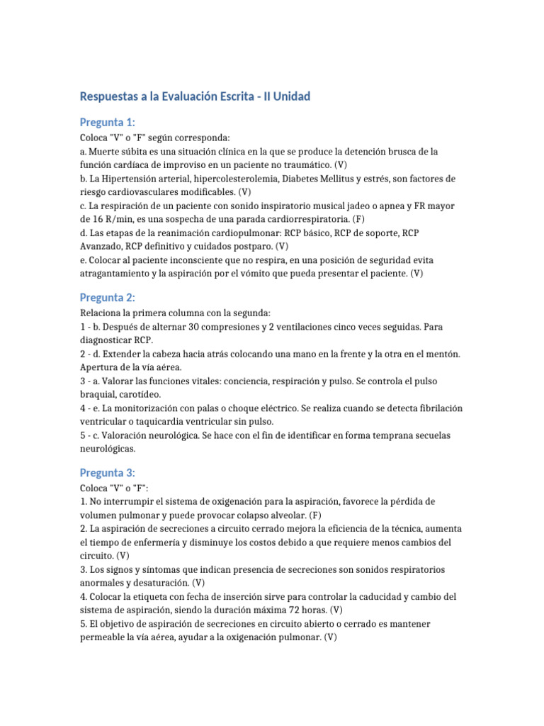 Evaluación Resuelta | PDF | Reanimación cardiopulmonar | Hemodinámica