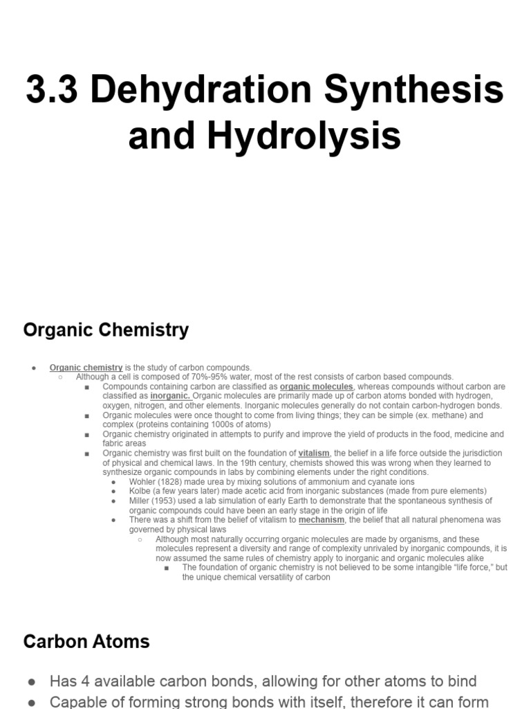 3.3 Dehydration Synthesis and Hydrolysis | PDF | Functional Group ...