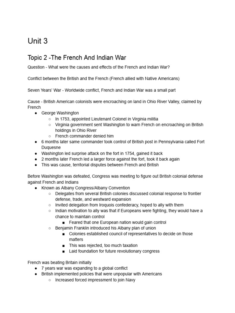 Unit 3 Heimler Notes - APUSH | PDF | French And Indian War | George ...